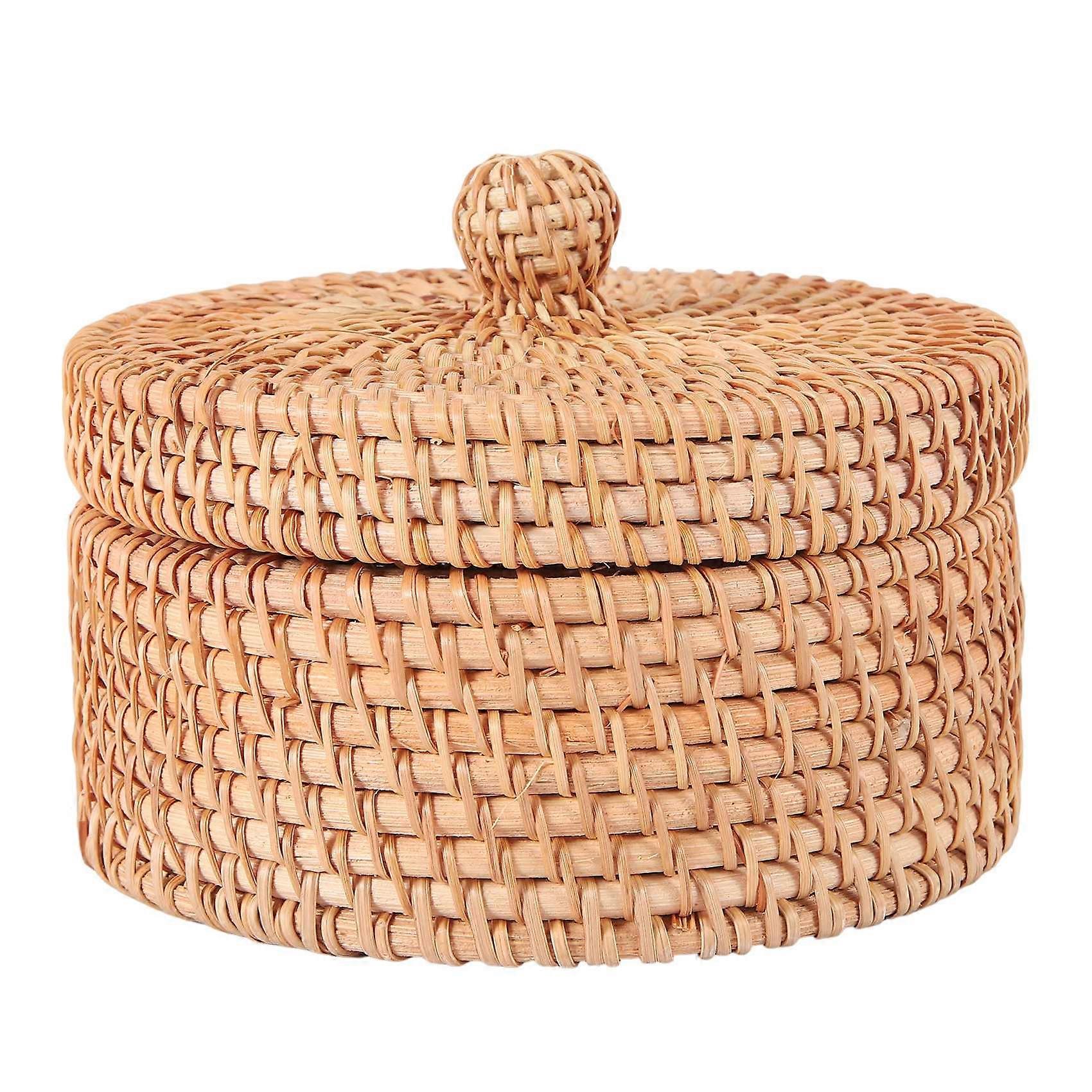 Handwoven Rattan Storage Box with Lid Wicker Tea Food Container Picnic ...