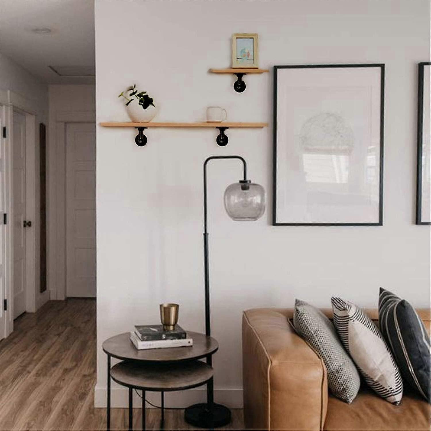 Set of 2 Black Iron Industrial Tube Shelf Brackets for Custom Wood ...