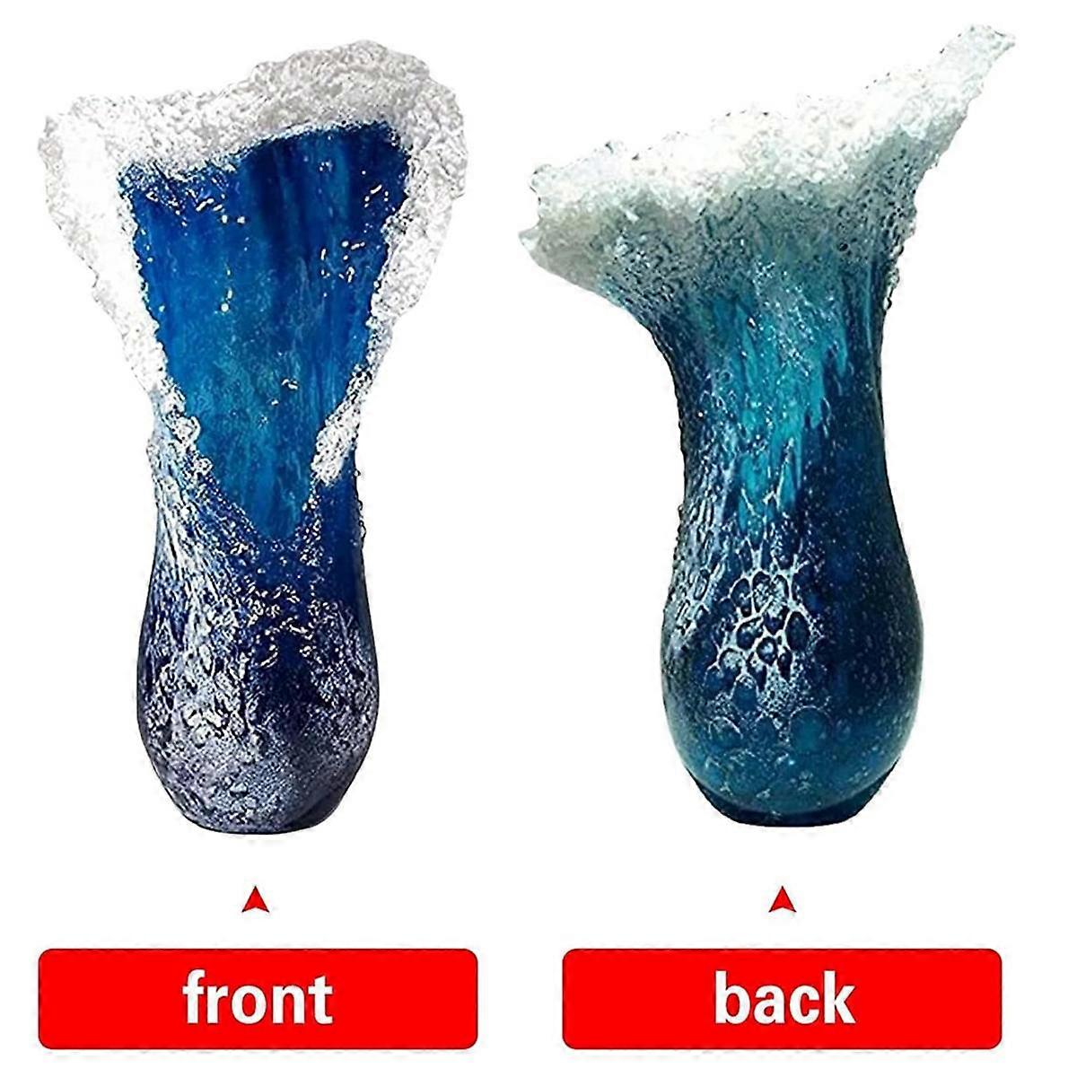 Sea Wave Vase, Wavy Vase Resin Blue Wavy Vase for Office Living Room ...