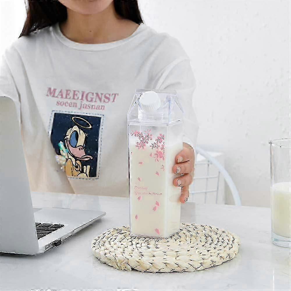 3 Pack Milk Carton Water Bottle Clear Square Milk Bottles Plastic Leak ...