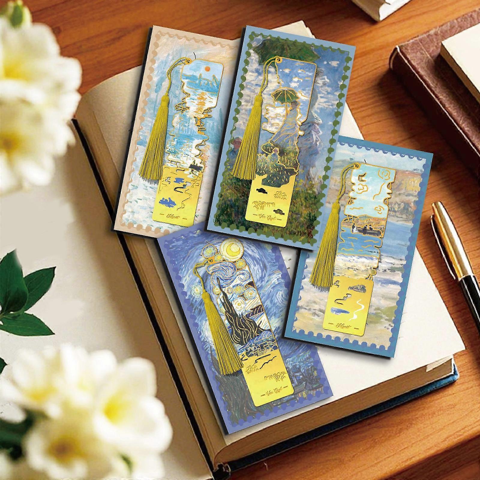 Oil Painting Theme Book Marker with Tassels Hollow Metal Bookmarks Book ...