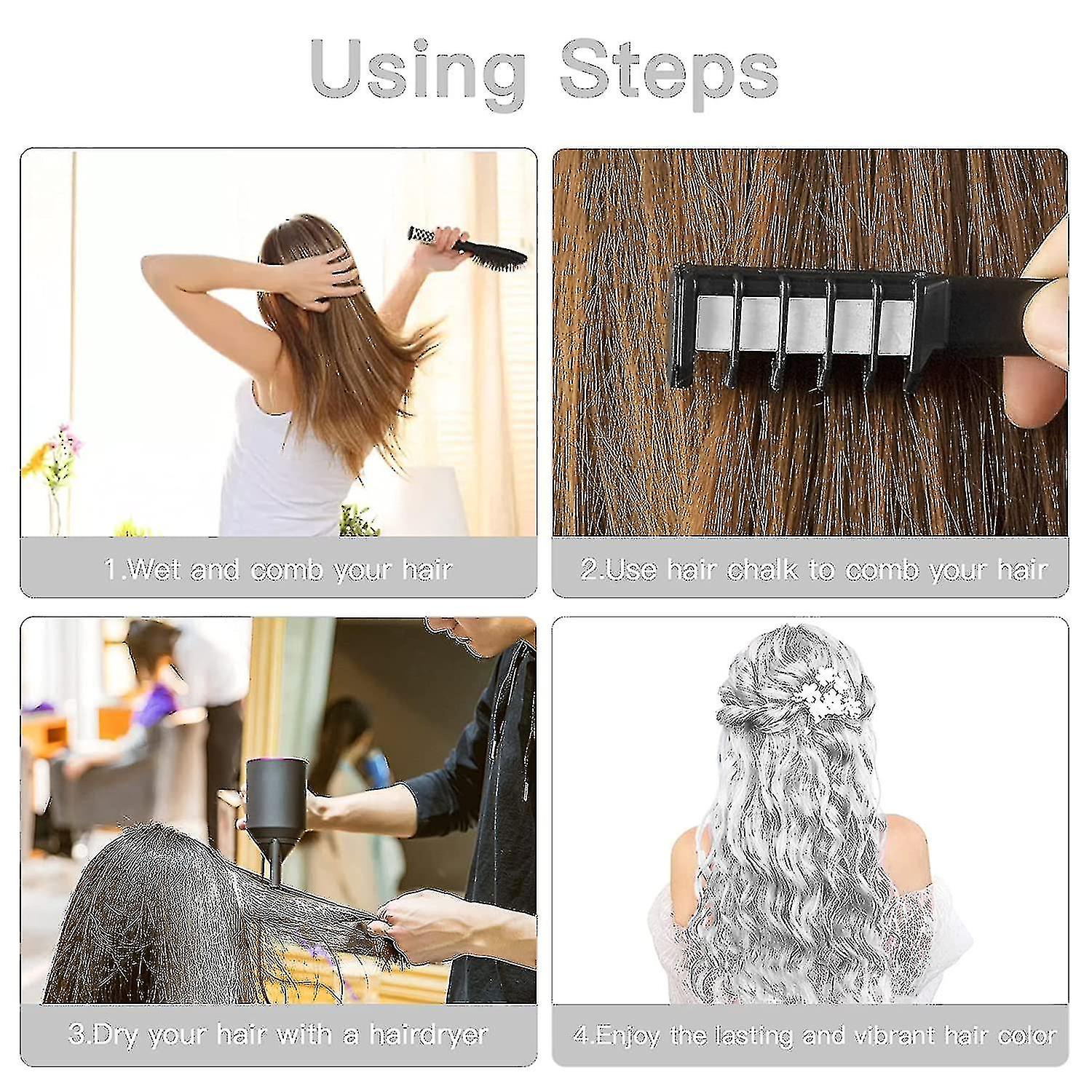 Hair Chalk Comb Temporary Bright Hair Color Dye For Kids Ns2 | Fruugo UK