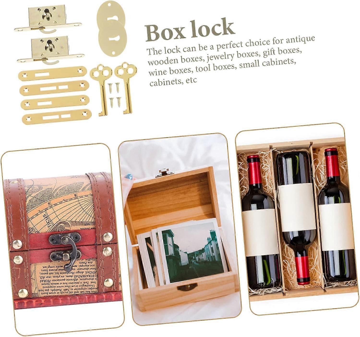 2 Sets Wooden Box Hardware Accessories Cabinet Locks with Key Old ...