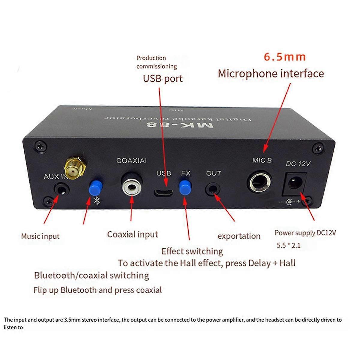 -88 6.5mm Microphone Reverb Effect Bluetooth Coaxial Decoder Stereo ...