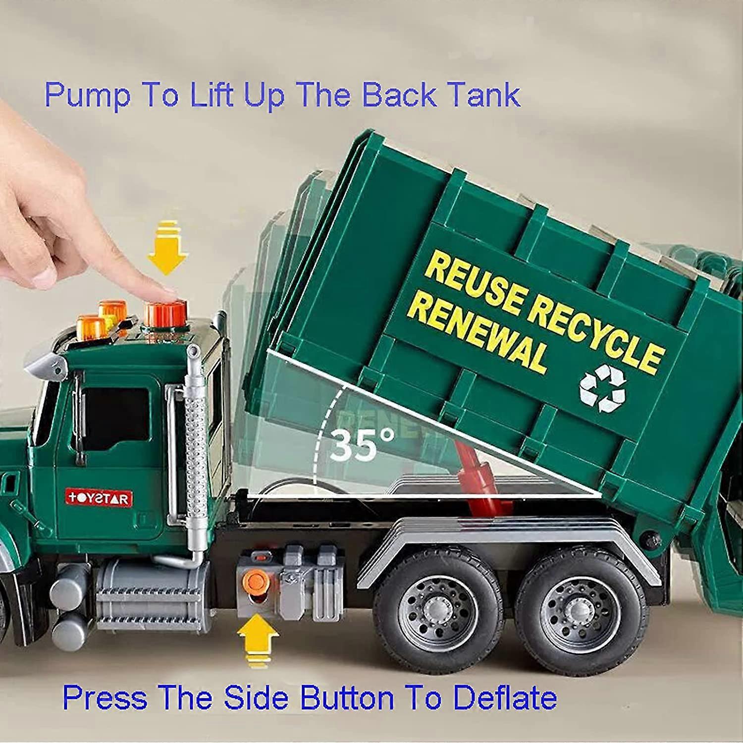 Big Garbage Truck Toy, Friction Powered Garbage Truck with Lights and ...