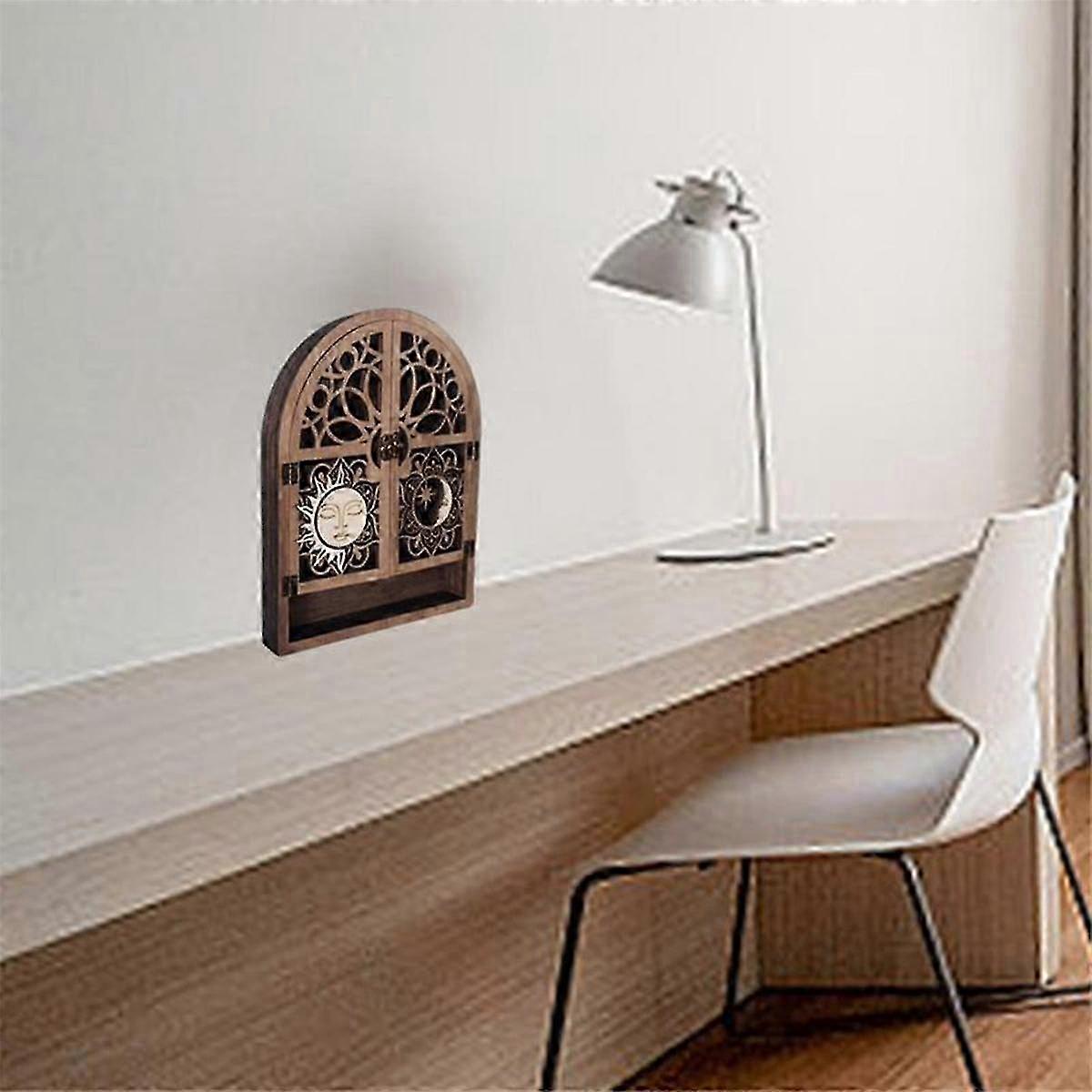 Sun Moon Crystal Display Stand 4 Shelves Natural Wooden Shelf Gothic ...