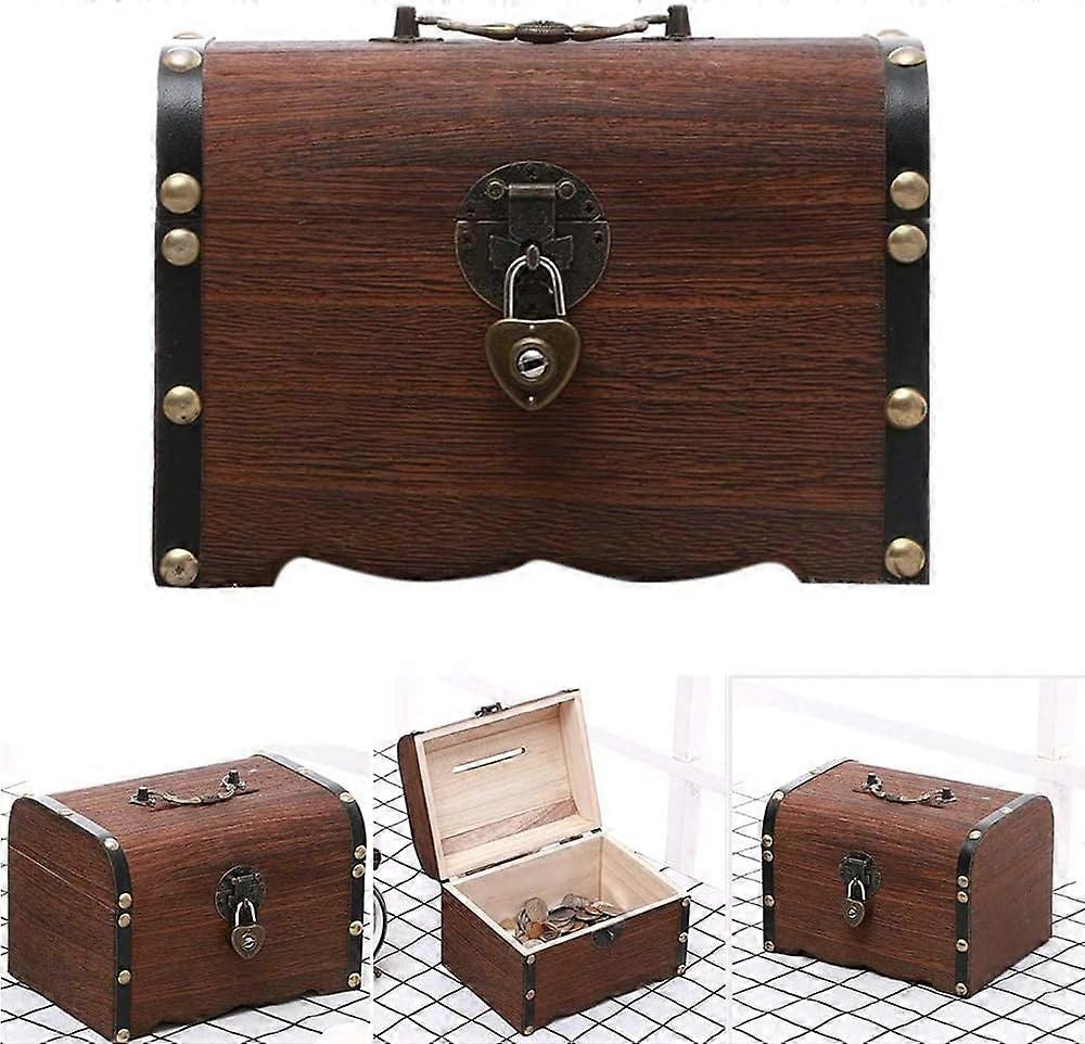 Retro Wooden Money Box - Vintage Treasure Chest Design for Kids and ...