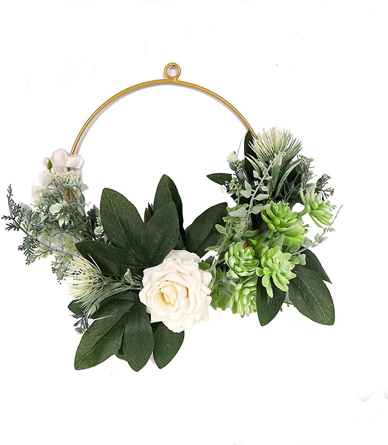 Decorative Wreath With Hoop Metal Rings, 30cm Circle Design Wall Wreath ...