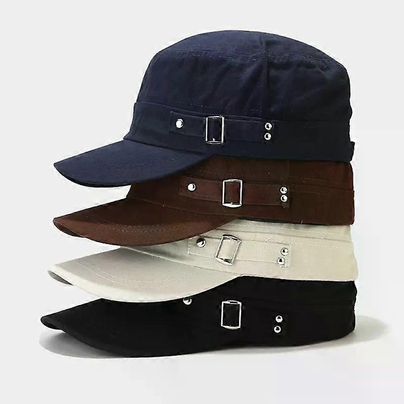 Washed Cotton Flat Caps Summer Autumn Adjustable Belts Army Cap ...
