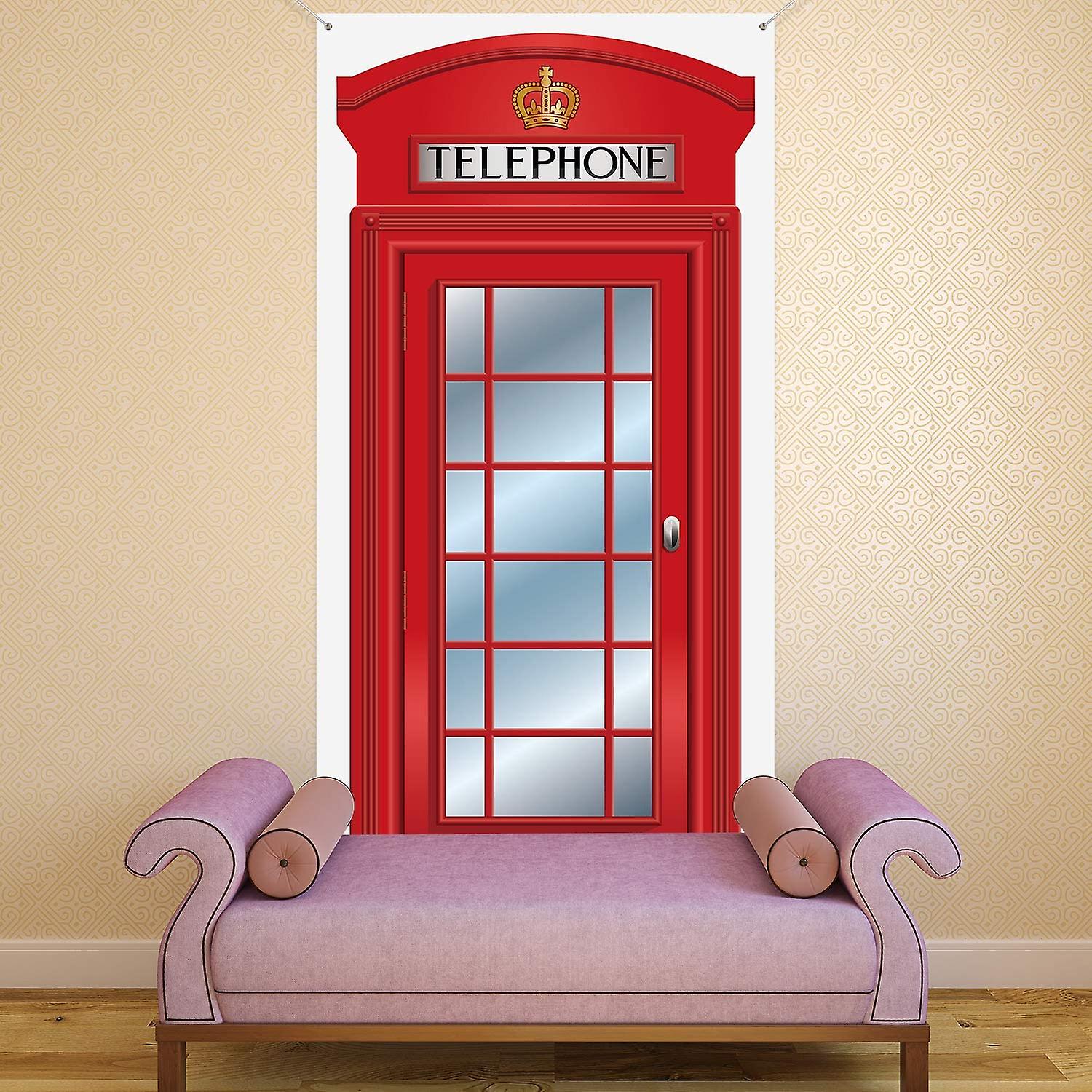 English Phone Booth Door Cover, Large Fabric Red Telephone Box Door ...