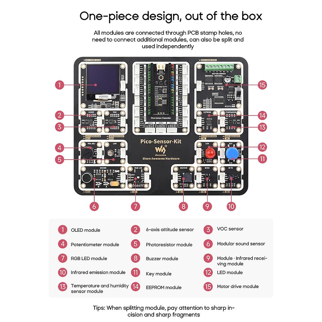 For Raspberry Pi Pico Sensor Kit W/pico Expansion Board And 15 Modules ...