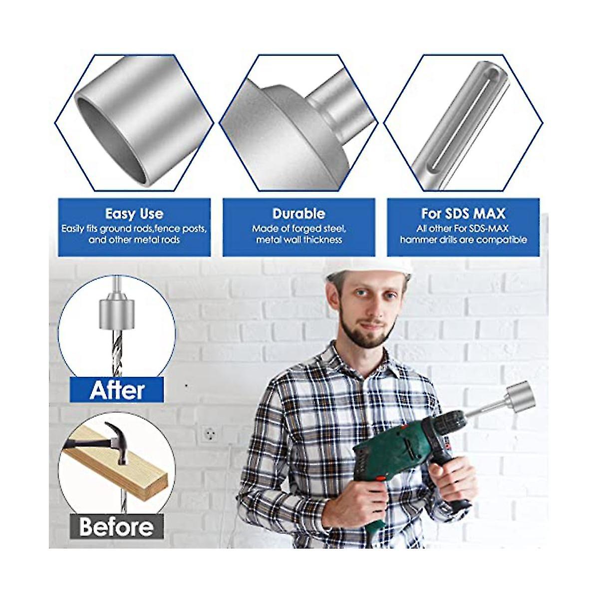 Sds-max Ground Rod Driver, 65mm Heavy Duty Steel Drill Bit Driver,for ...