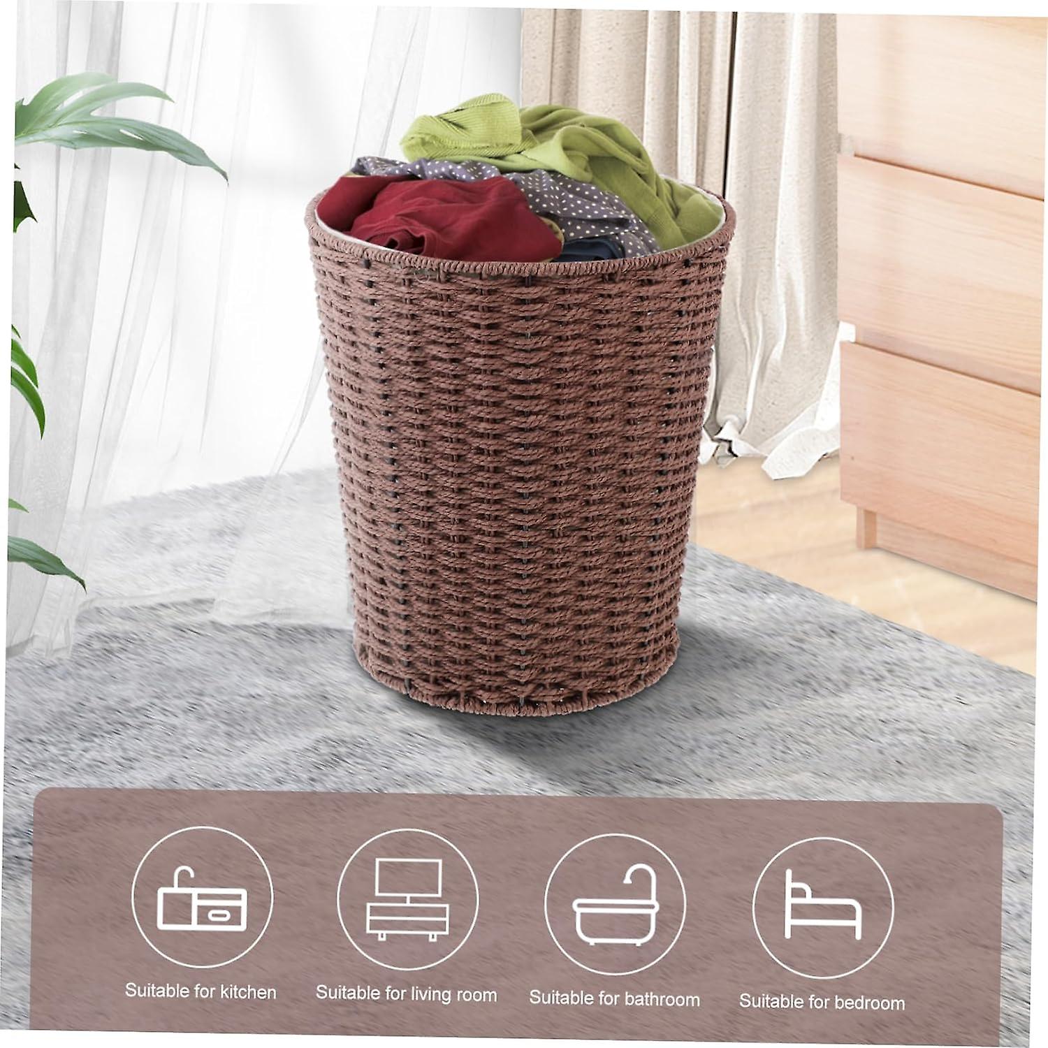 Round Storage Basket Laundry Bin Wicker Rattan Laundry Basket Bedroom Storage Bin Bamboo Laundry ...