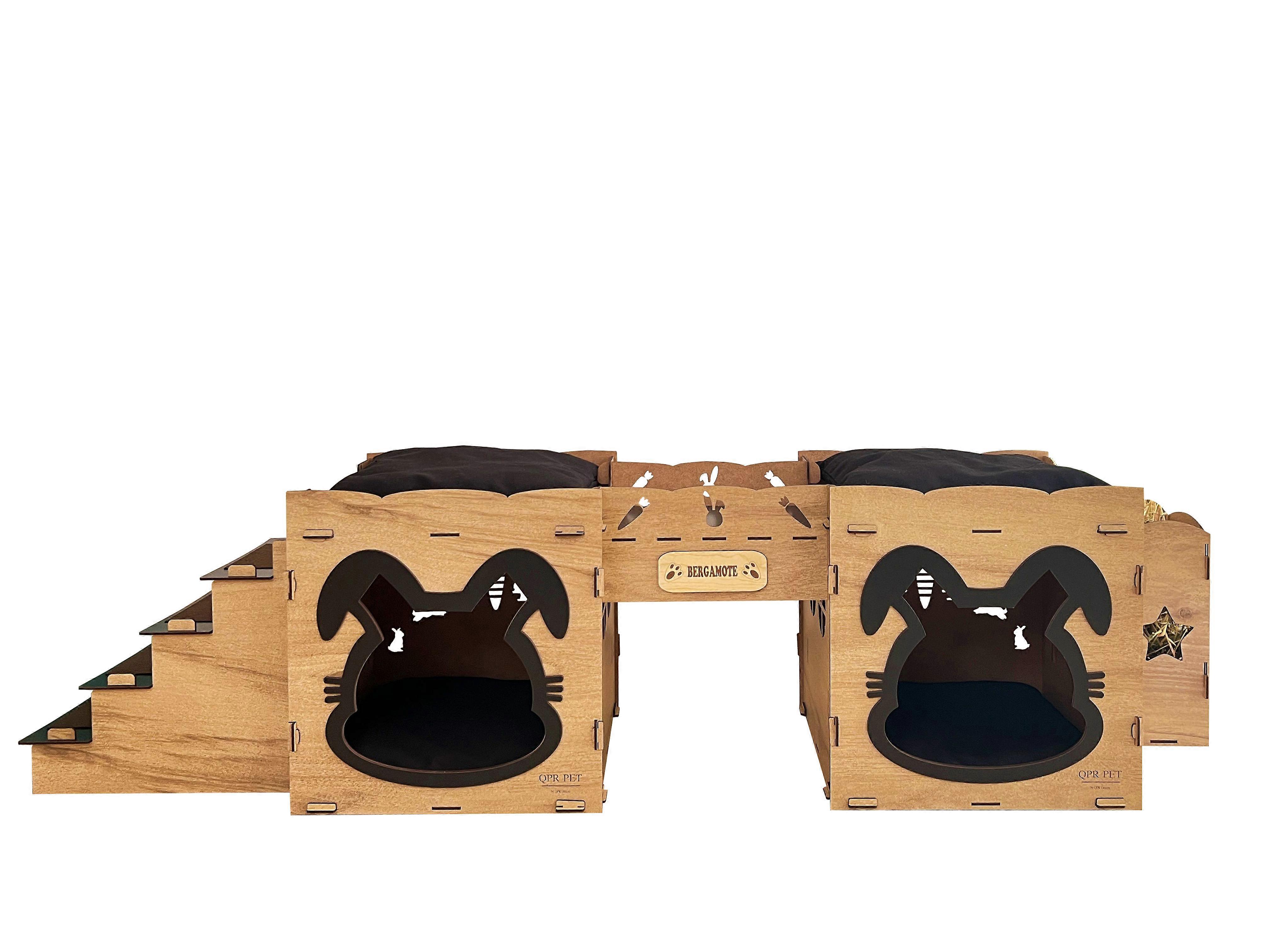 Wooden Rabbits House with Terrace | Fruugo UK