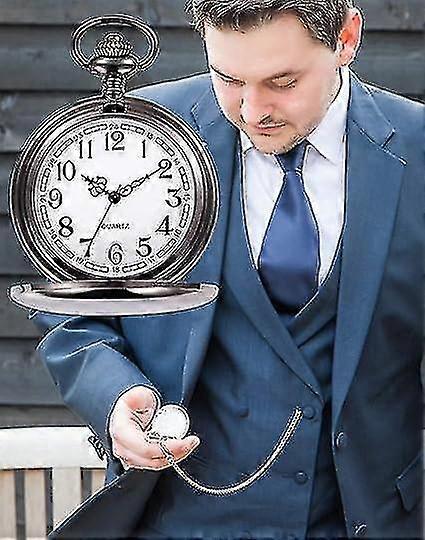 Mens Pocket Watch with Chain, Classic Vintage Quartz Pendant Fob Pocket ...