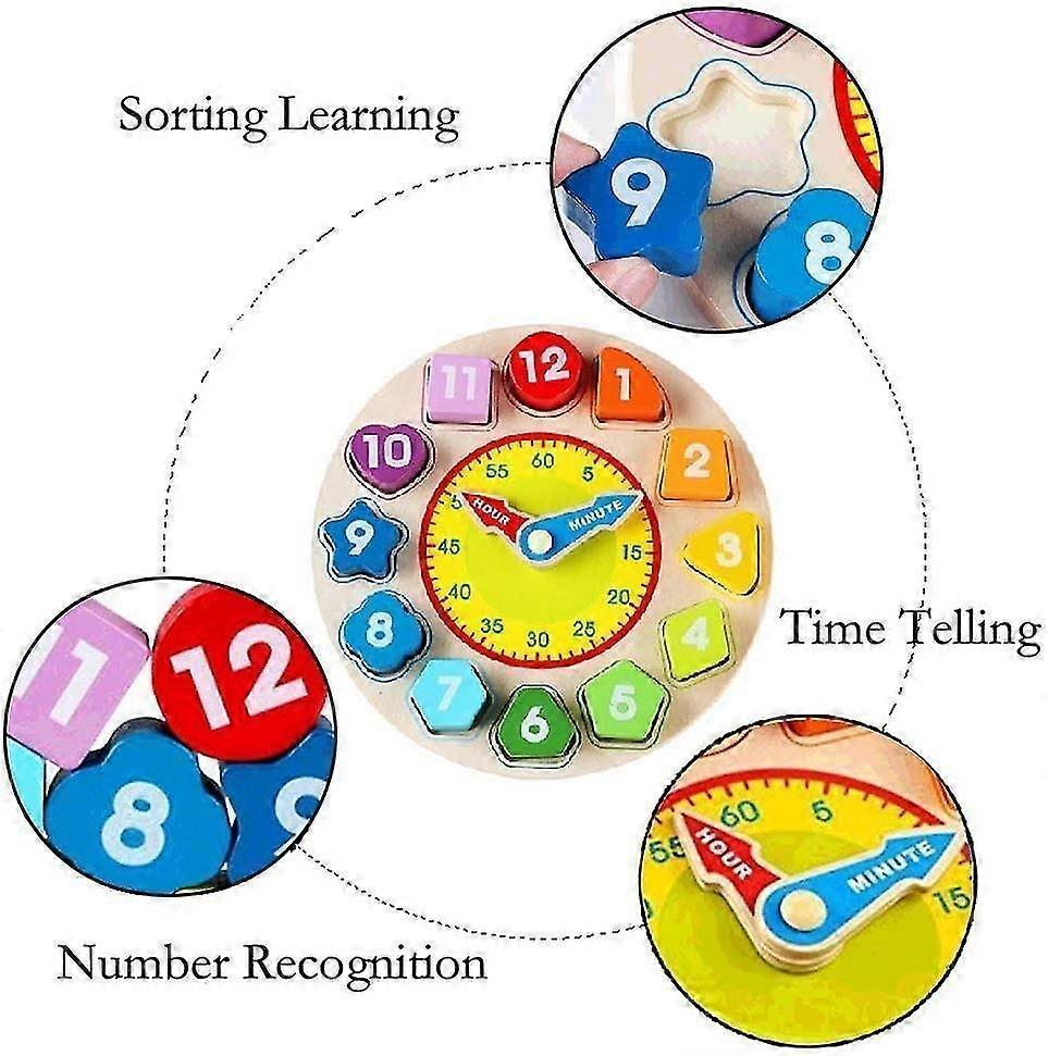 Wooden Shape Sorting Clock Toy With Number And Shape Educational Game ...