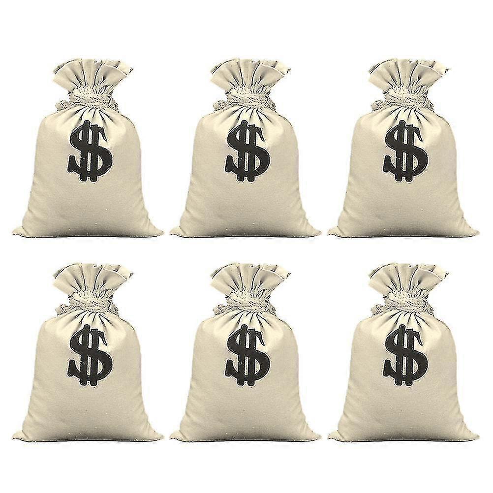 6 Pcs Canvas Gift Bags Dollar Sign Money Pouch Money Dollor Sign Bag ...