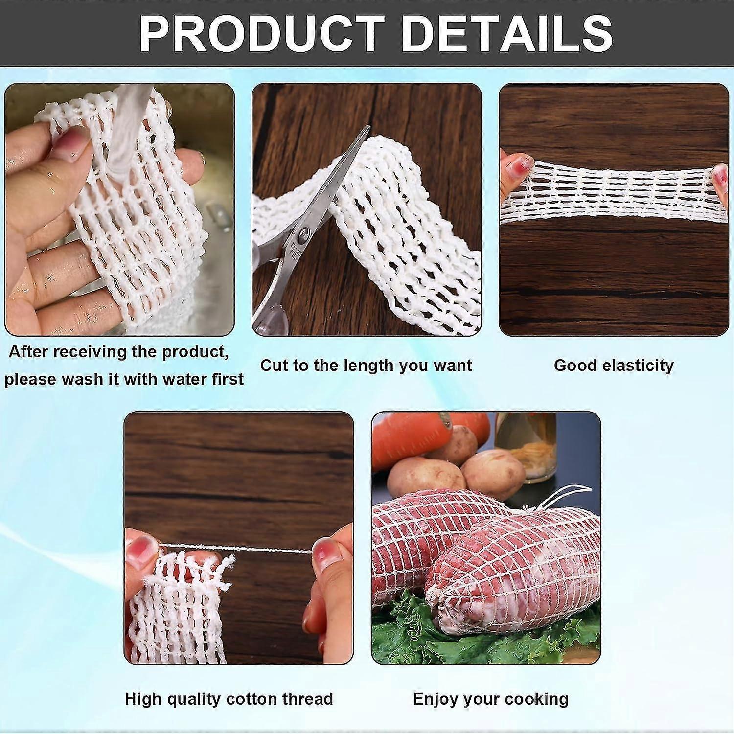 4pcs Meat Netting Roll, Size 16, Elastic Smoked Meat Poultry Ham ...