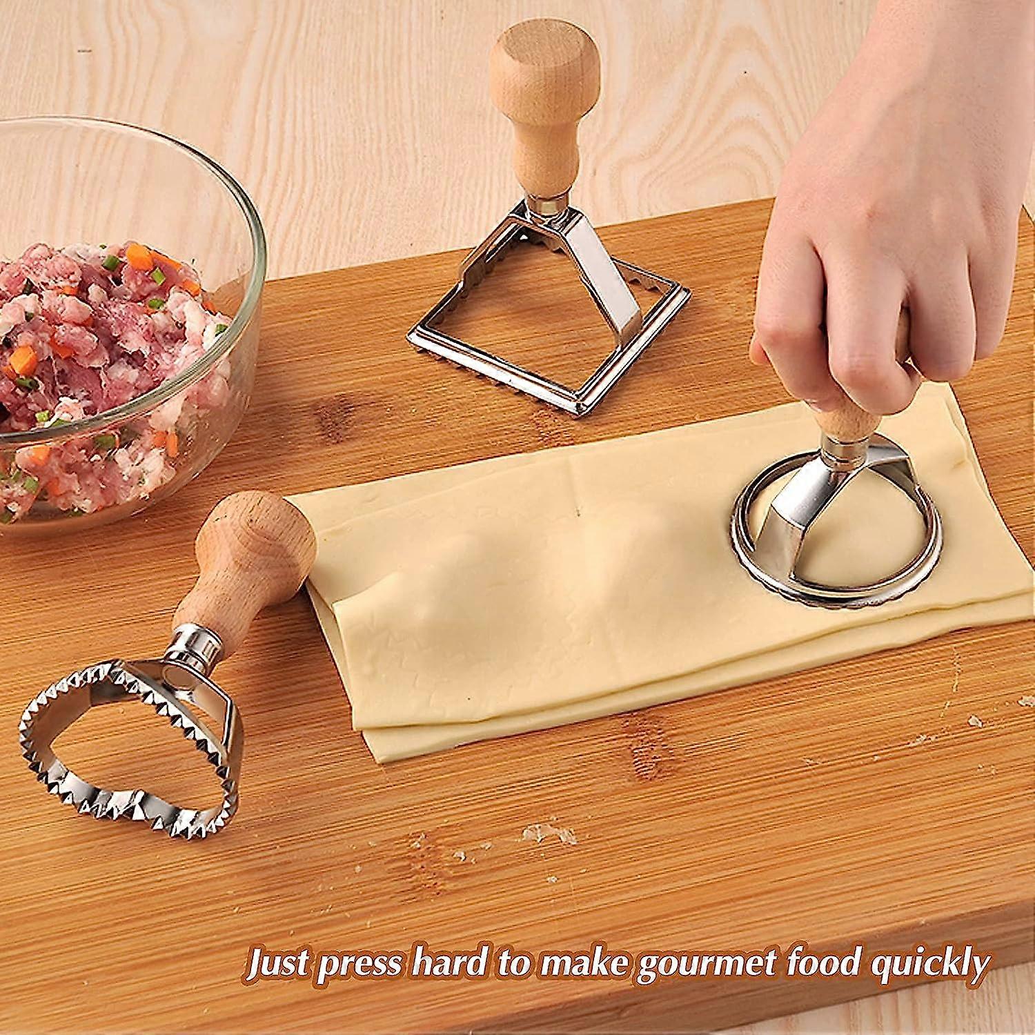Ravioli Stamp Maker Cutter, Mold with Wooden Handle and Fluted Edge ...