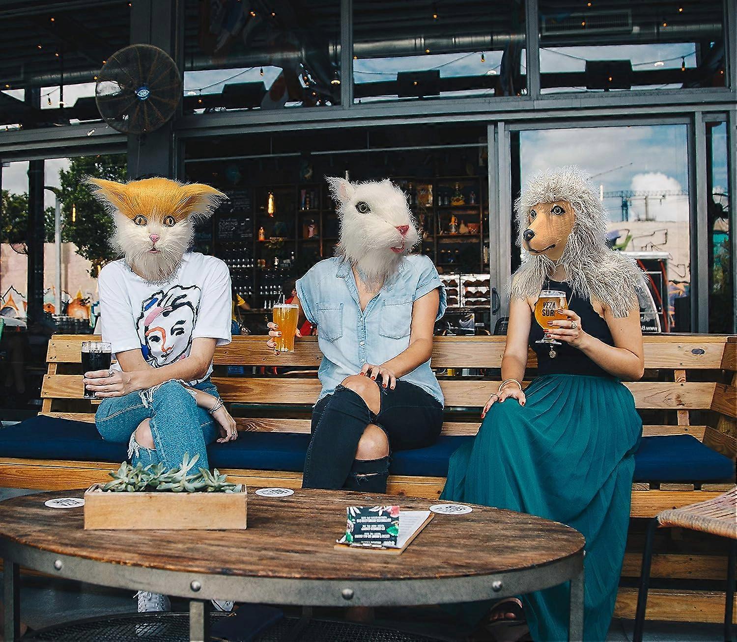 Cat Mask Latex Cute Animal Plush Helmet Full Head Fluffy Halloween ...