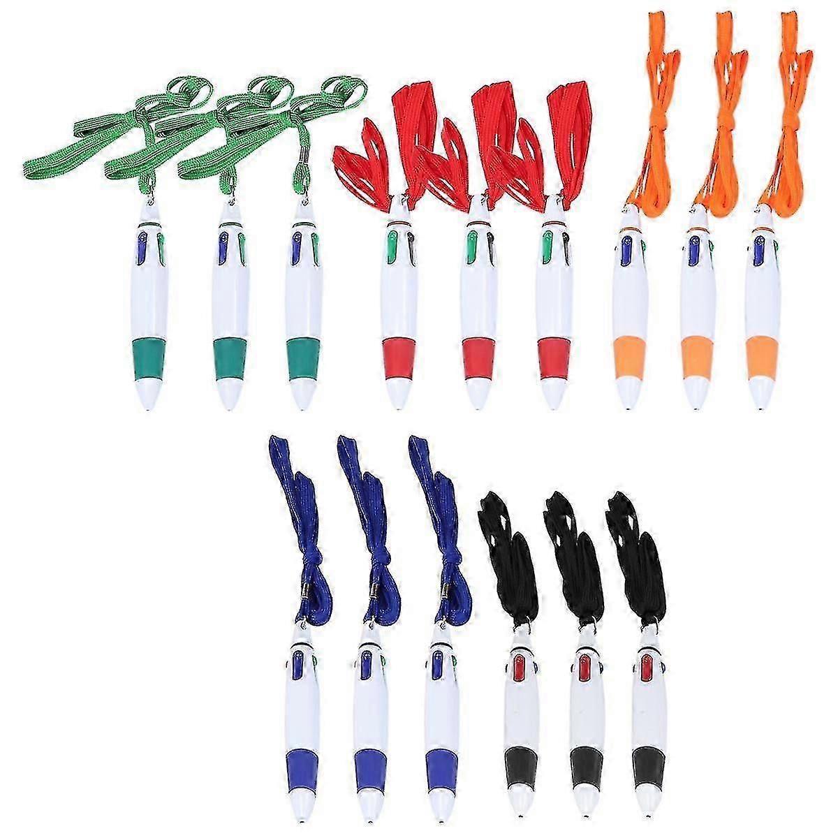 15 Pcs Retractable Pens on Lanyard Neck Pens in a Rope Pen 4 Color Ink ...