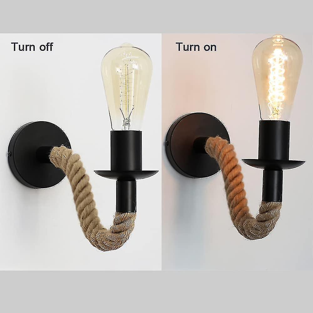 2pcs Retro Hemp Rope Wall Light Industrial Wall Sconce Fits Hallway Or ...