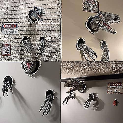 Velociraptor Statue Wall, Wall Mount Dinosaur Head Sculpture, Dinosaur ...