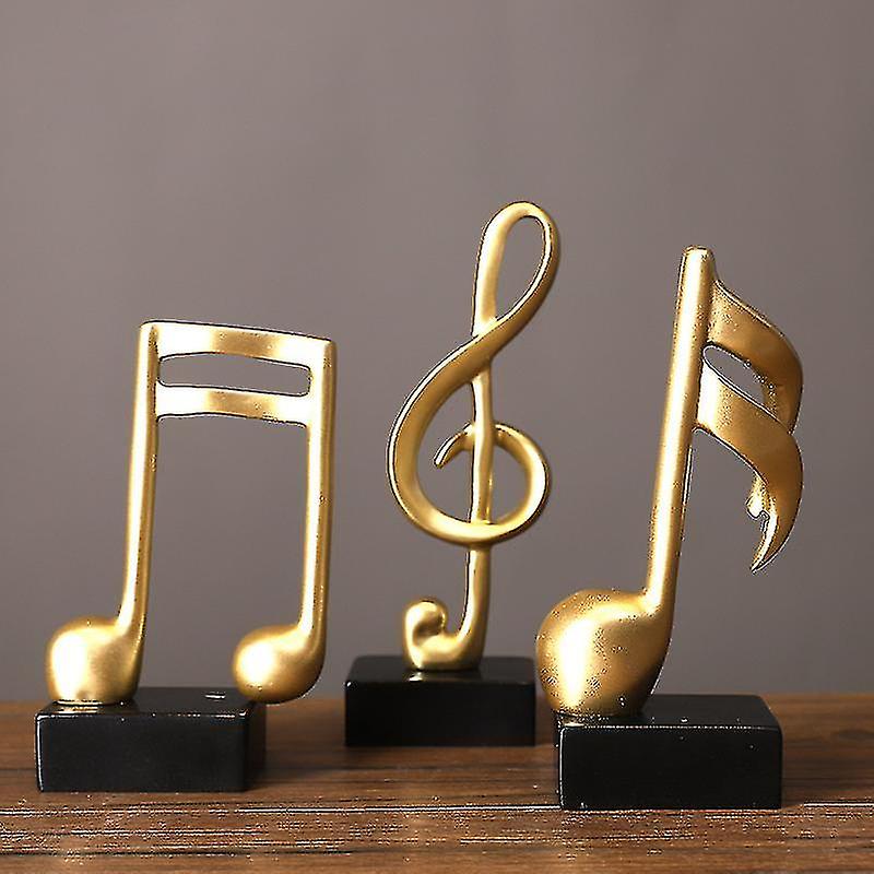 3 Piece Musical Note Figurine, Small Golden Music Symbol, Resin Statues ...