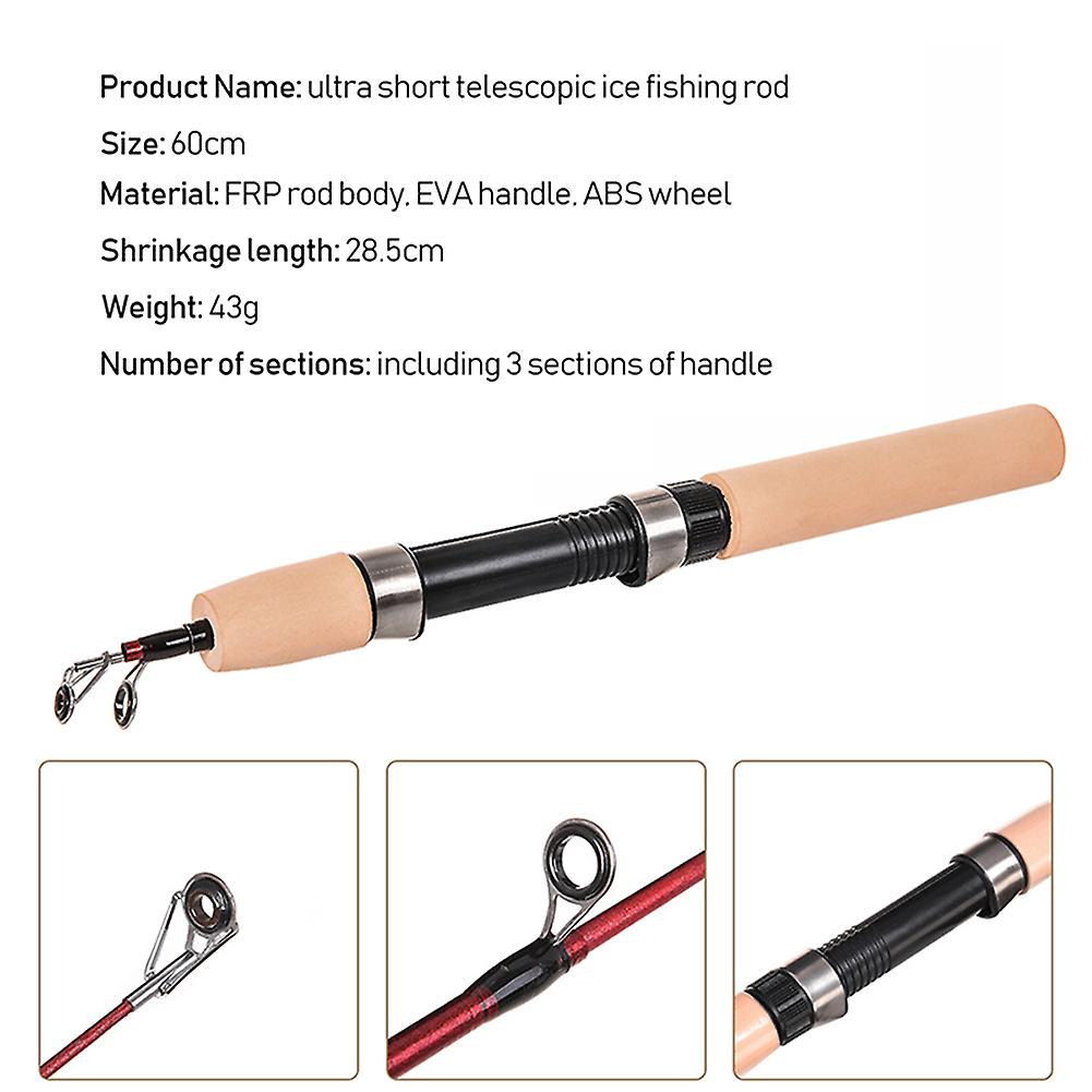 Ice Fishing Rod Ultra short Telescopic Rod Pole Mini Portable FRP Fiber ...