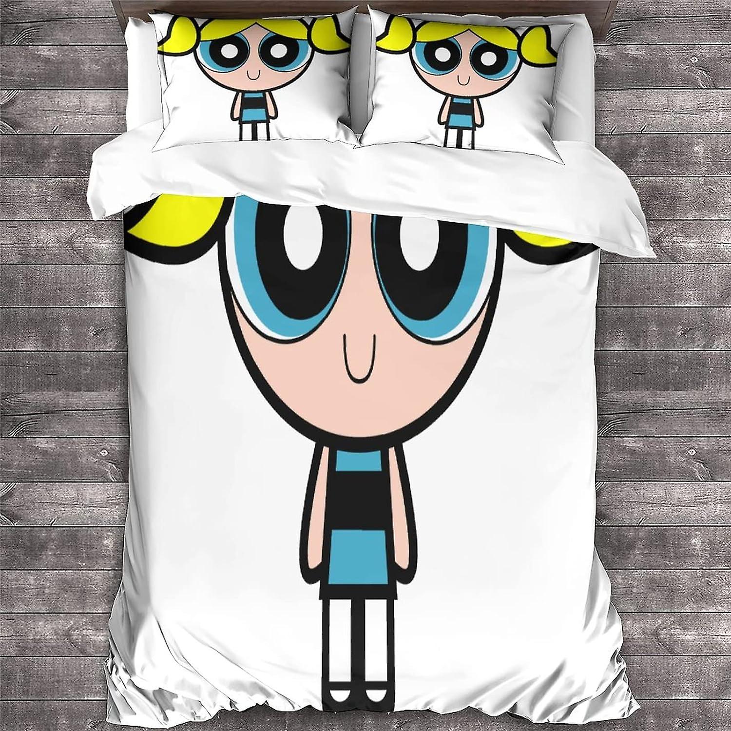 HOUKIG Powerpuff Girl Duvet Cover 3D Bedding Set Anime Characters Soft ...