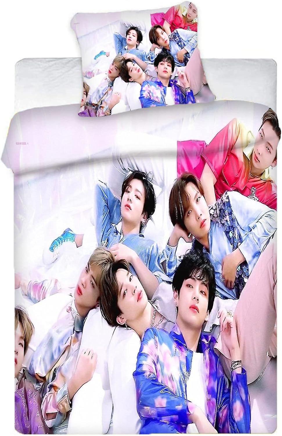 DDONVG BTS Bed Linen 135 x 200 cm Cartoon Anime BT21 Duvet Cover Set ...