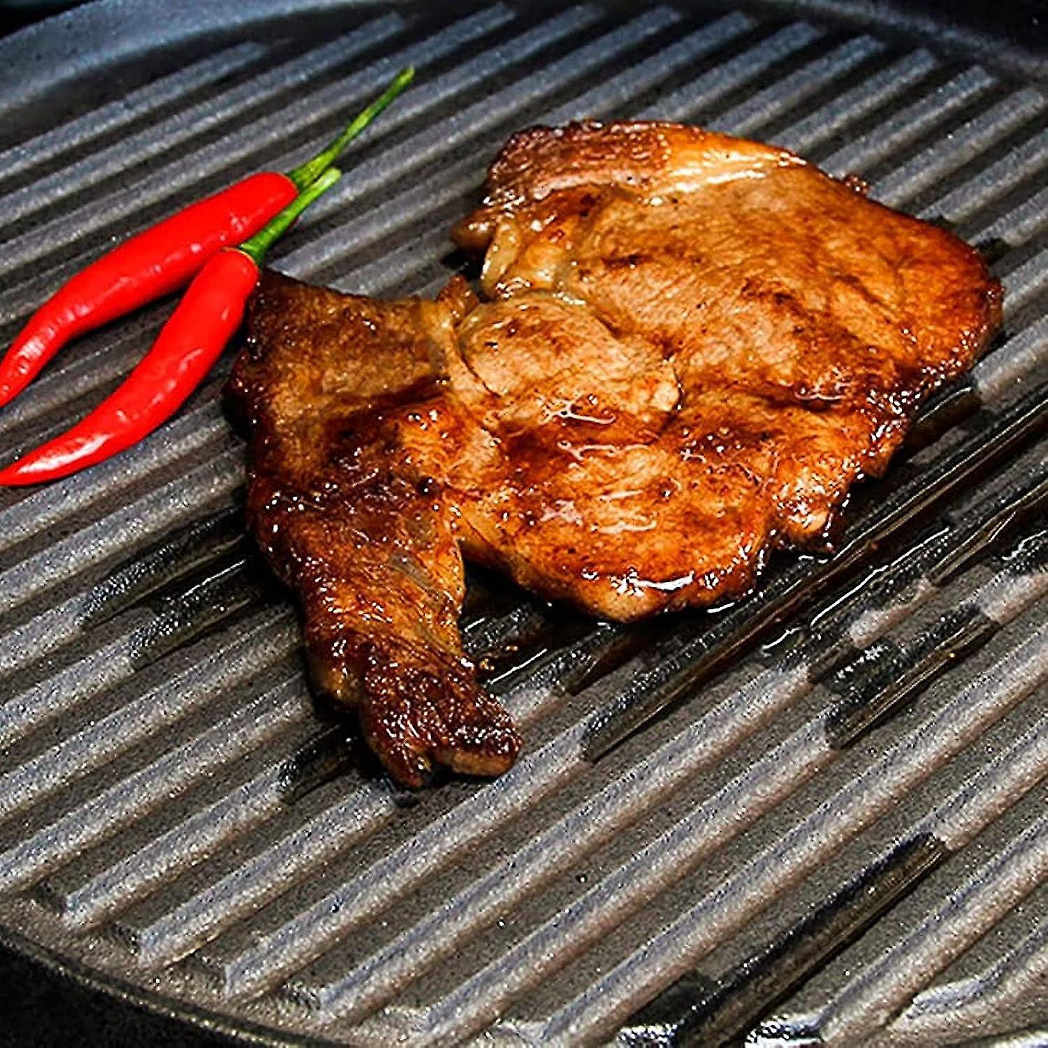 Cast Iron Grill Double Handle Ribbed Round Cast Iron Frying Pan ...