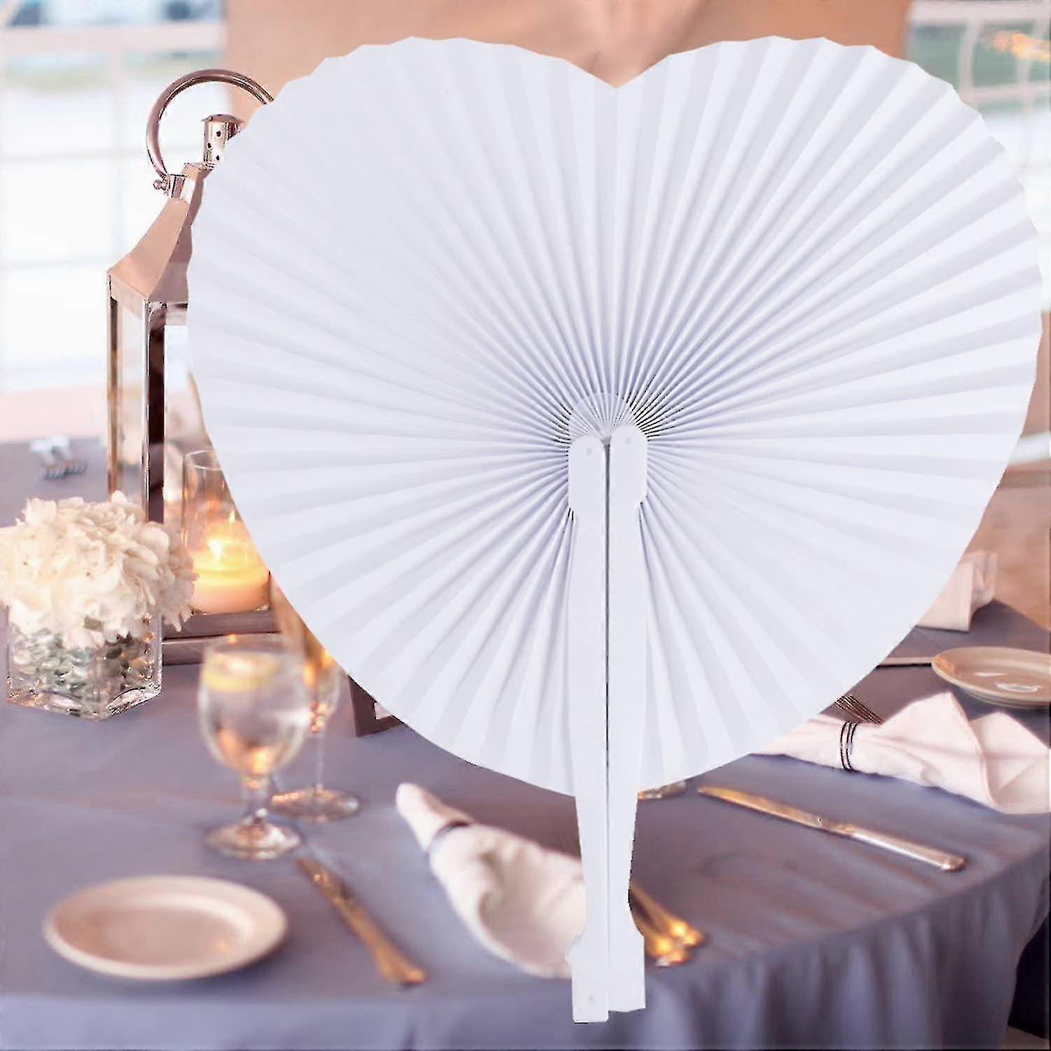 24 Pcs Wedding Paper Fans Heart Shaped White Paper Fans Foldable Pocket ...
