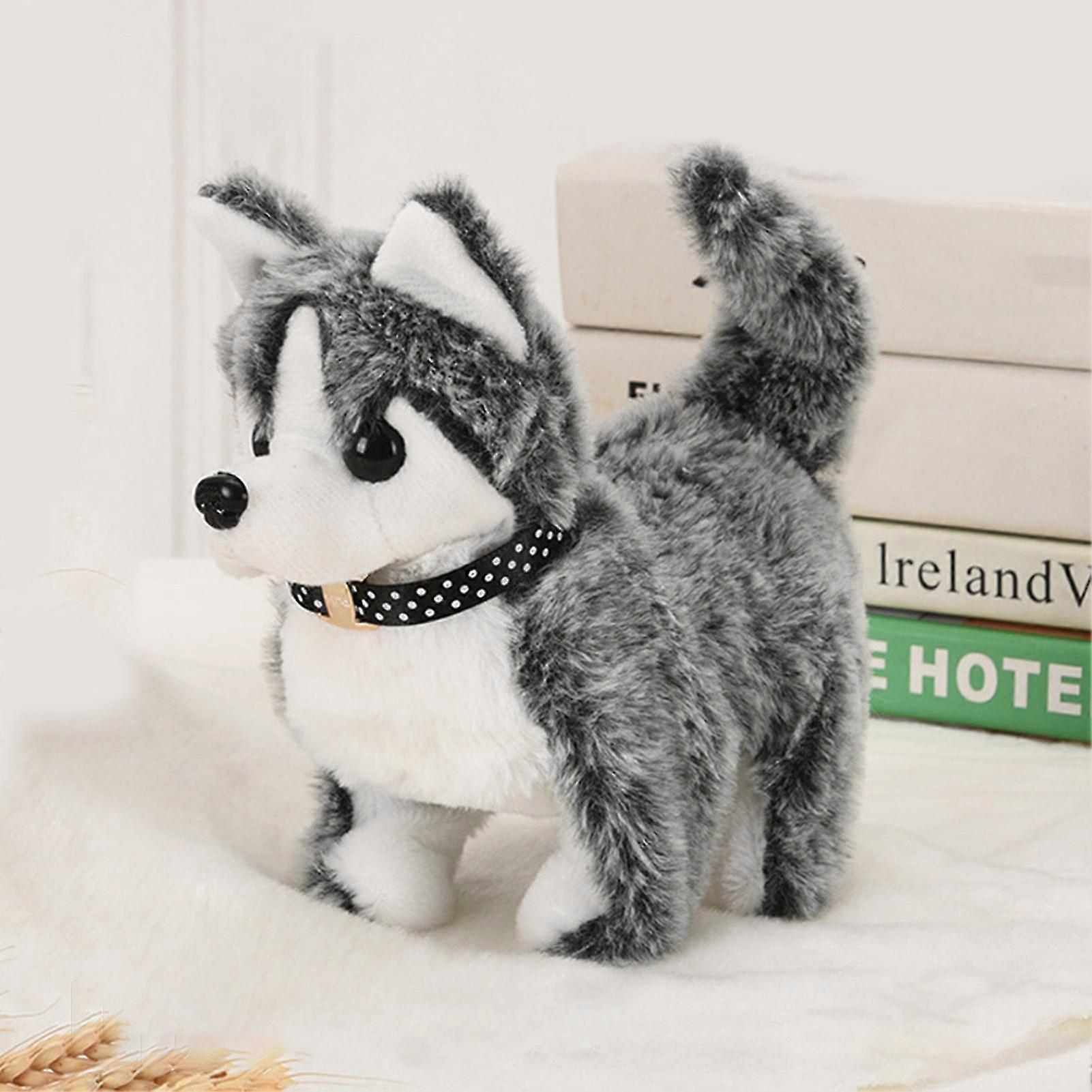 Electric Dog Plush Toy Simulated Walking & Tail Wagging Cute Husky Dog ...