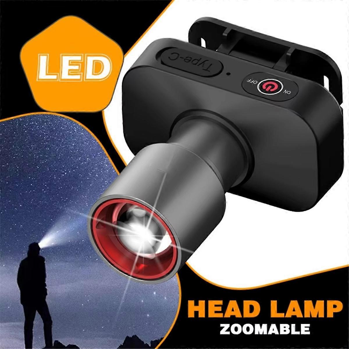 Strong Light Led Headlight Super Bright Zoom Flashlight USB ...