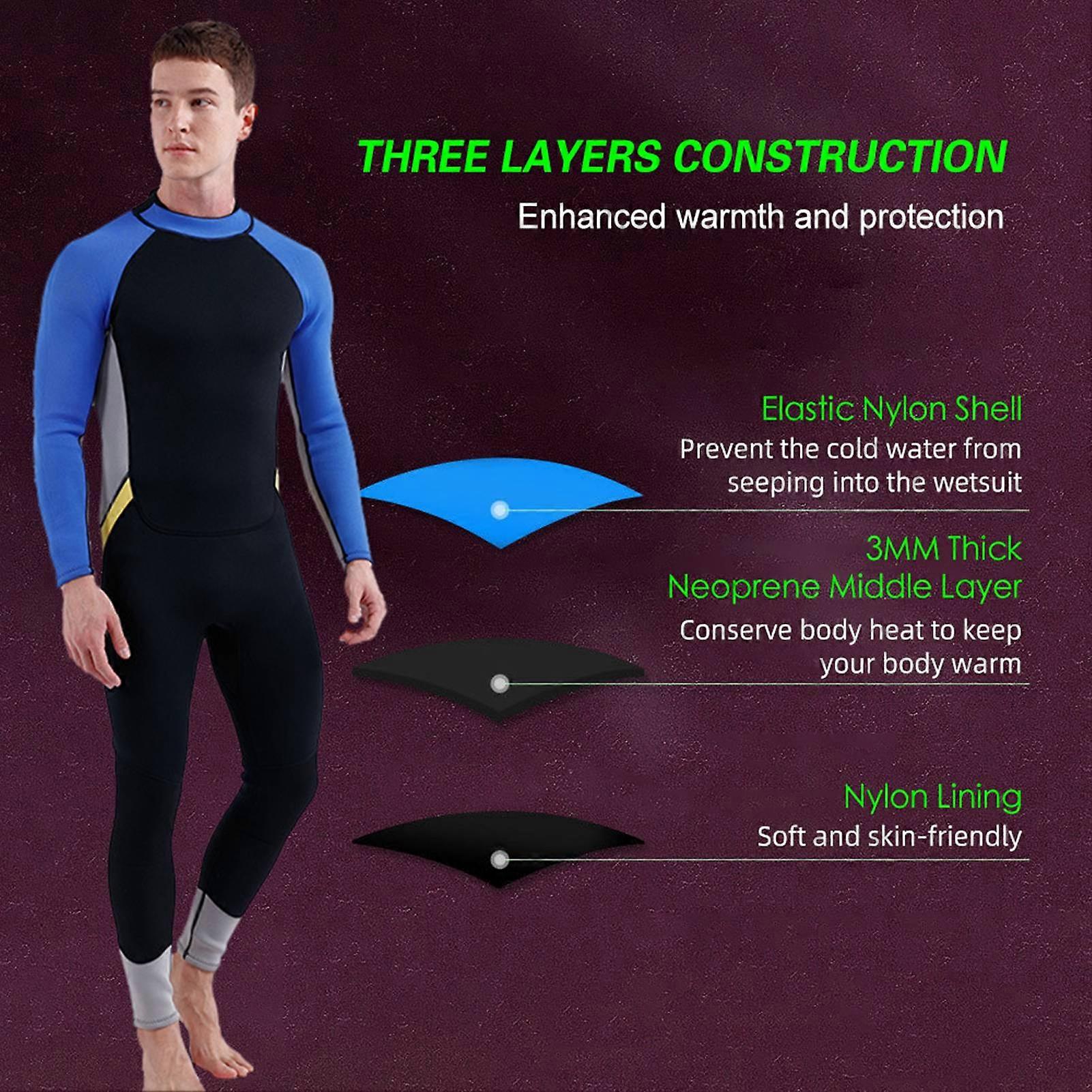 3mm Neoprene Wetsuit for Men Back Zip Full Body Diving Suit for ...