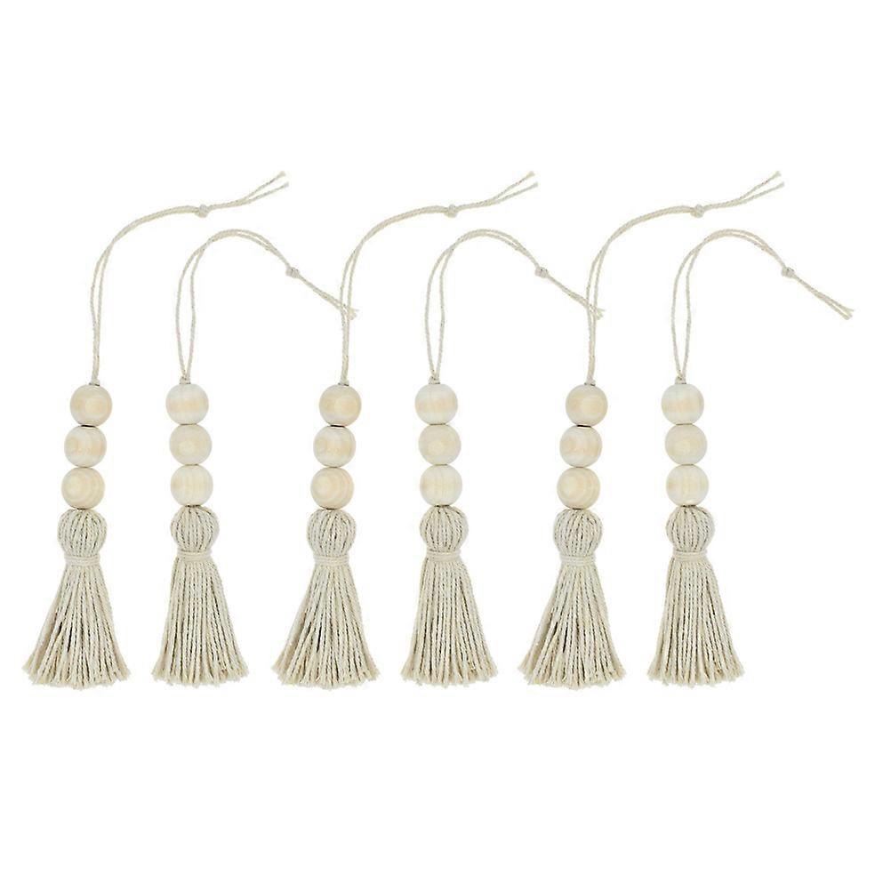 Tassel Beads Ornaments 6Pcs Yellow Wooden Handmade Tassels for ...