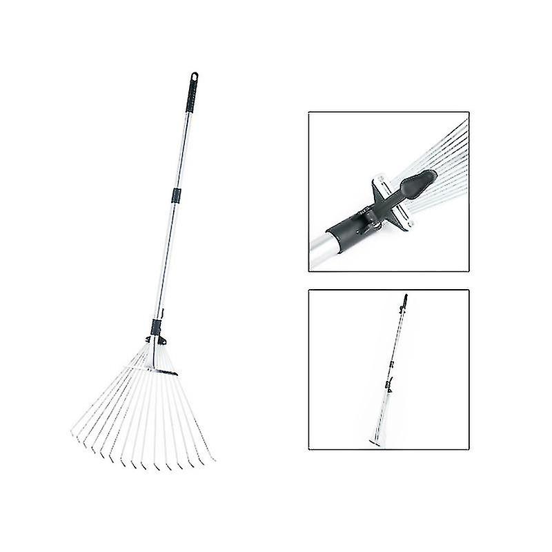 Telescopic Metal Rake, Adjustable Folding Leaf Rake For Quick Lawn And ...