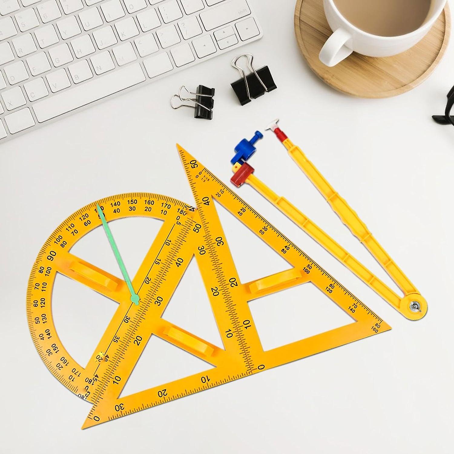 Math Geometry Rulers Set - 4pcs Protractor, Triangle Ruler, Compass for ...