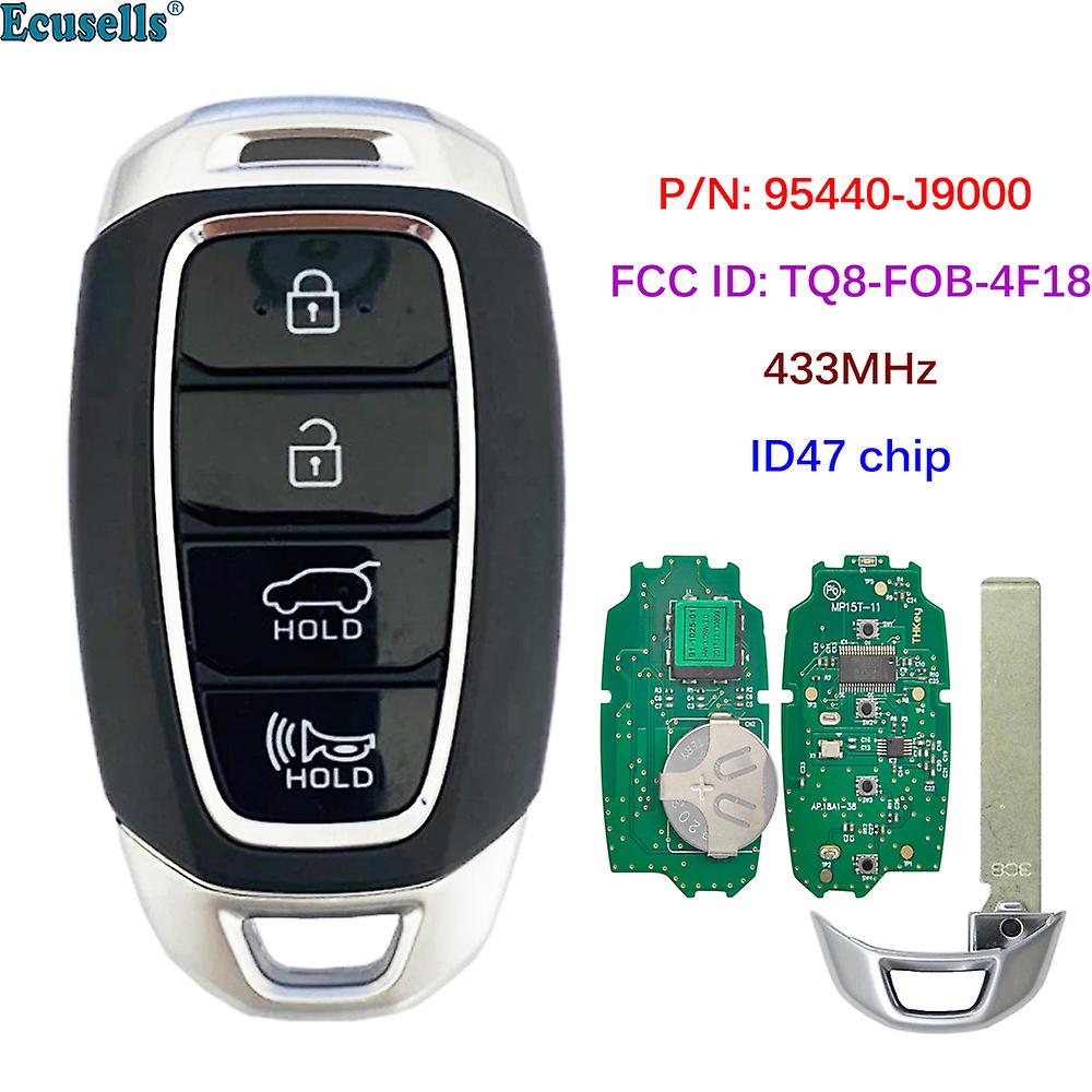 4 Button Smart Remote Car Key Fob 433mhz Id47 Chip For Hyundai Kona ...