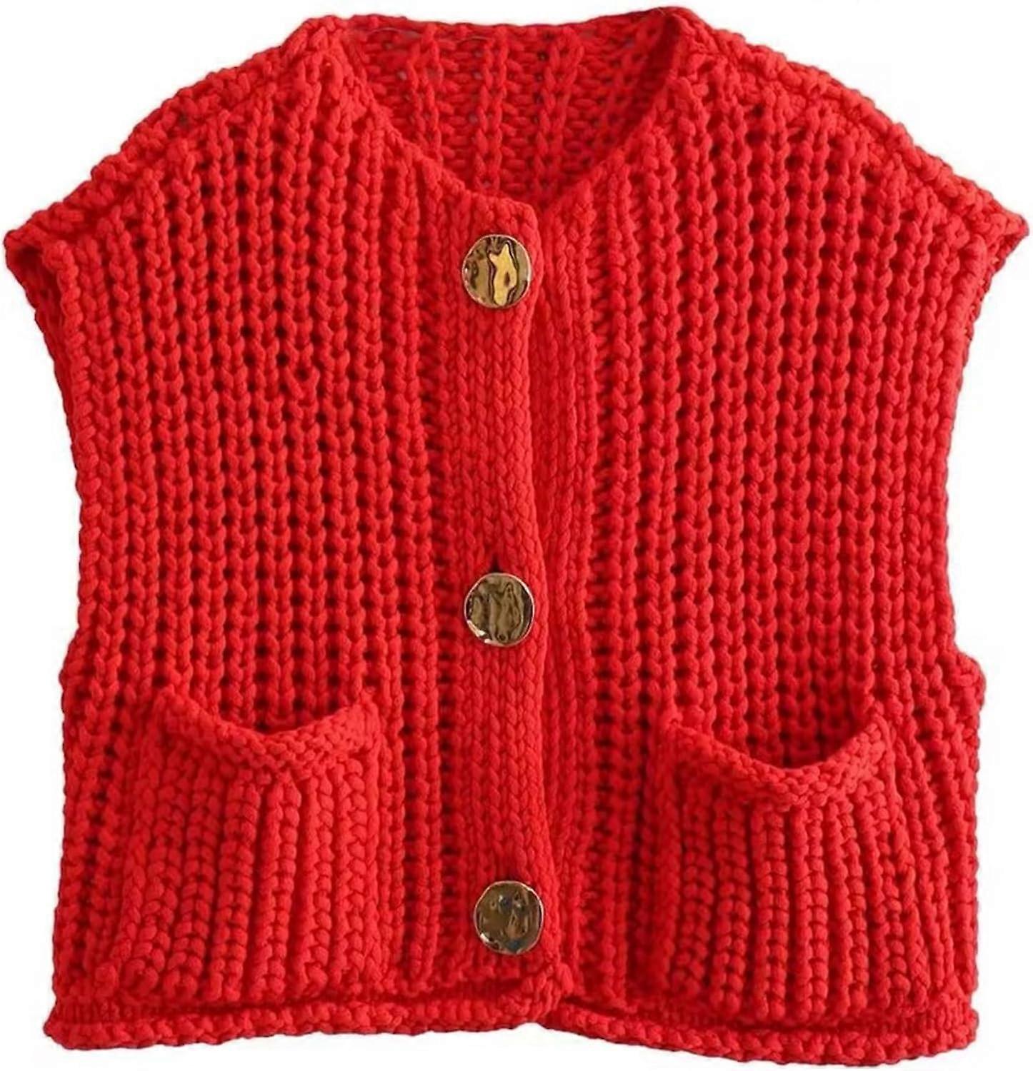Womens Crochet Chunky Knit Top Sleeveless Button Down Crop Tops Trendy ...