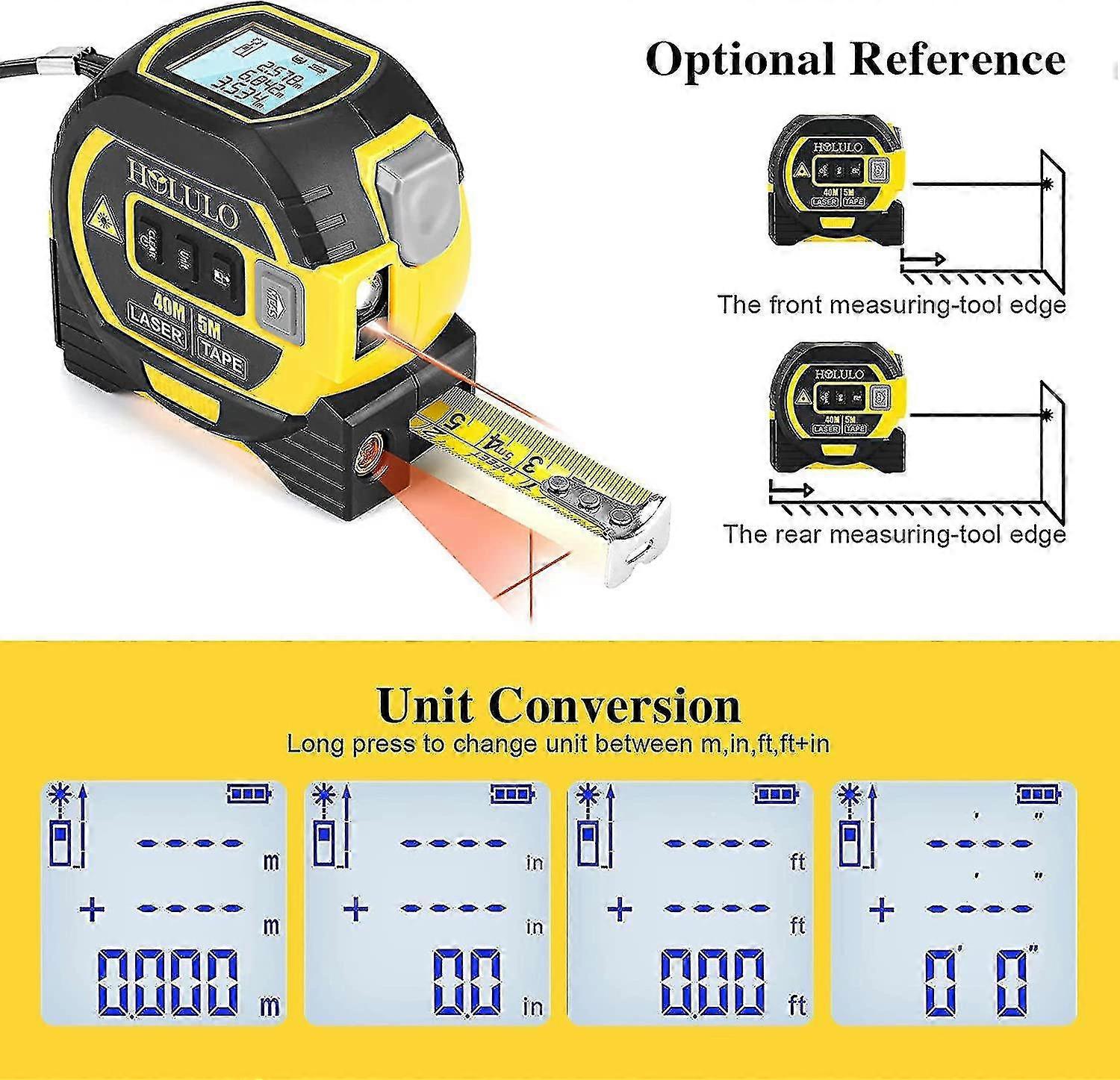 Laser Tape Measure, 3 In 1 Digital Laser Distance Meters With Lcd ...