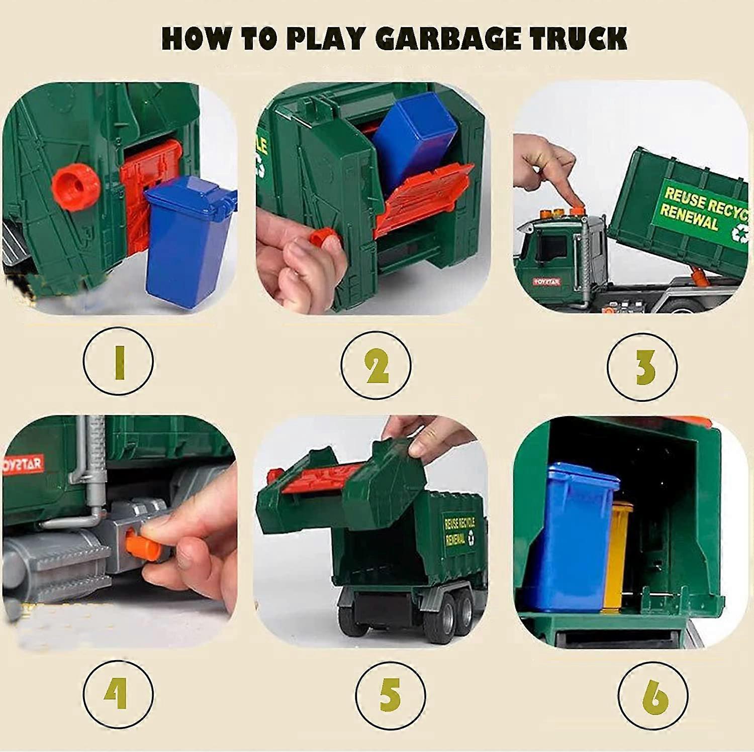 Big Garbage Truck Toy, Friction Powered Garbage Truck with Lights and ...