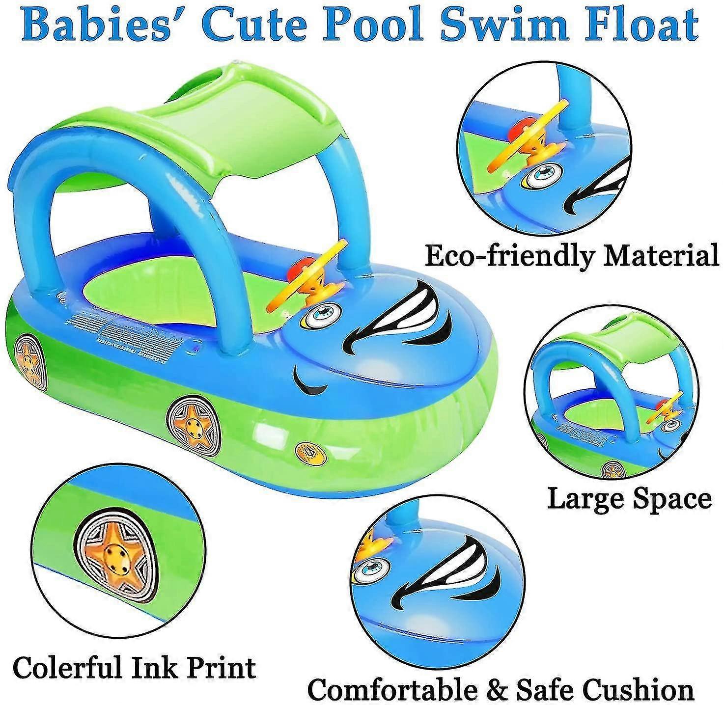 Baby Inflatable Pool Float With Canopy, Car Shaped Swim Float Boat For Infant Toddler Kids ...