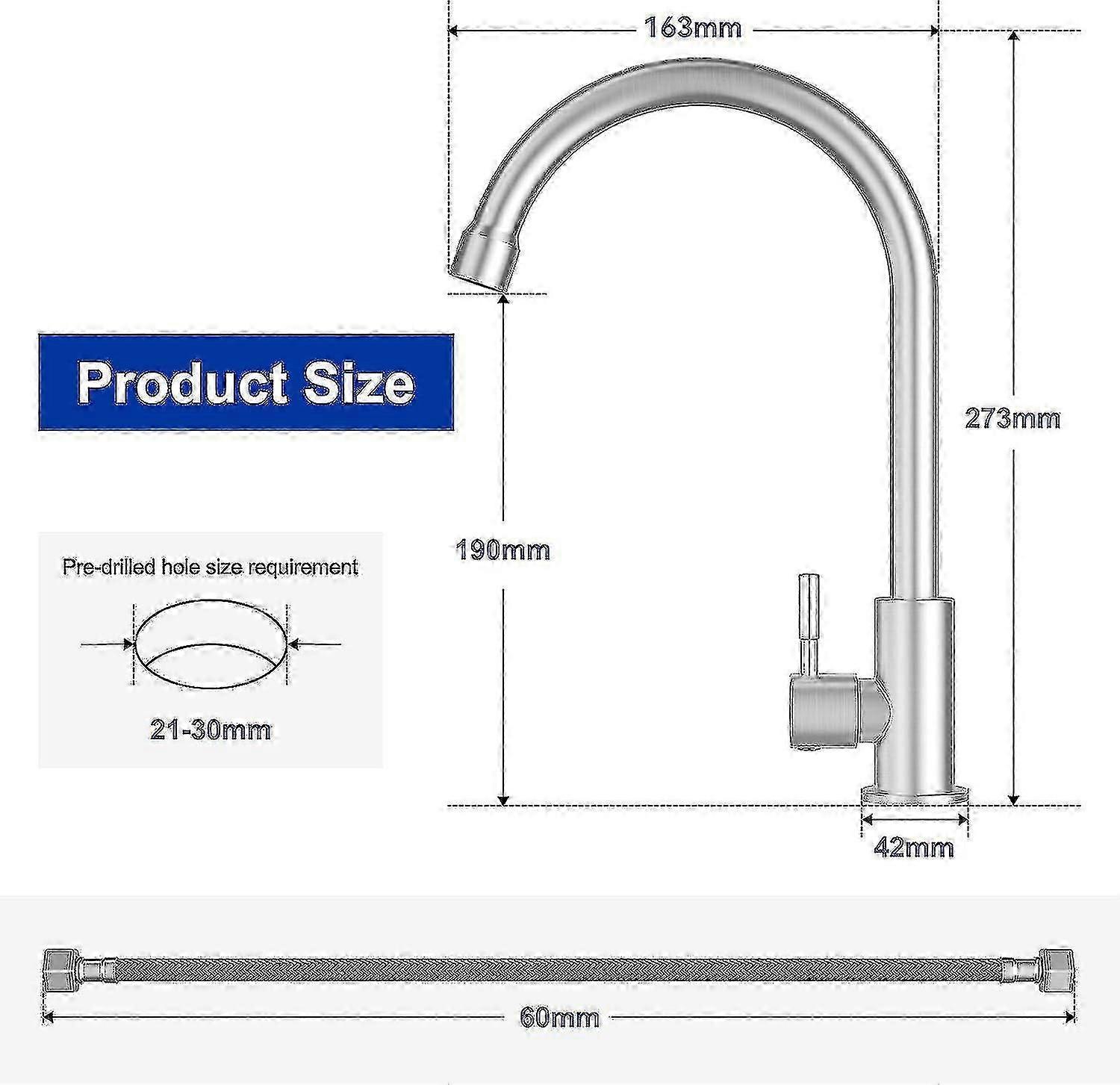 Cold Water Tap Kitchen Tap Only Cold Water With 60 Cm Connection Hose ...