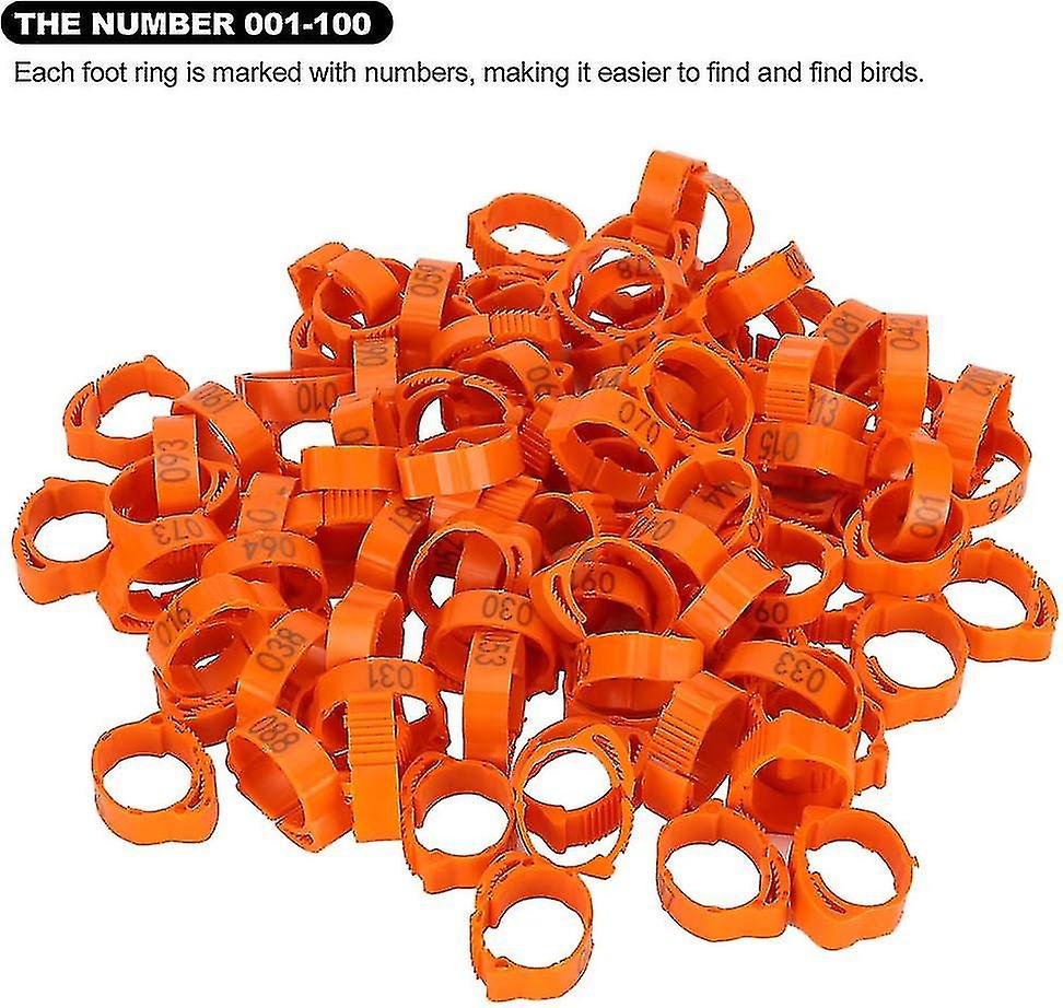 Poultry Foot Ring, 100pcs 001-100 Numbered Plastic Bird Leg Bands Rings ...