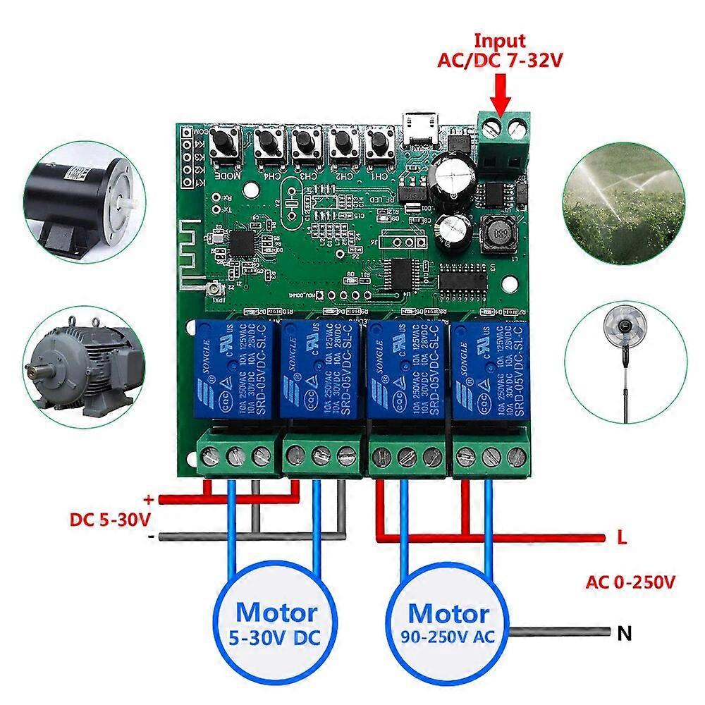 DC 5V-32V 12V AC 220V 4-way WIFI Smart Switch Self-locking Interlock Remote Control Relay Module ...