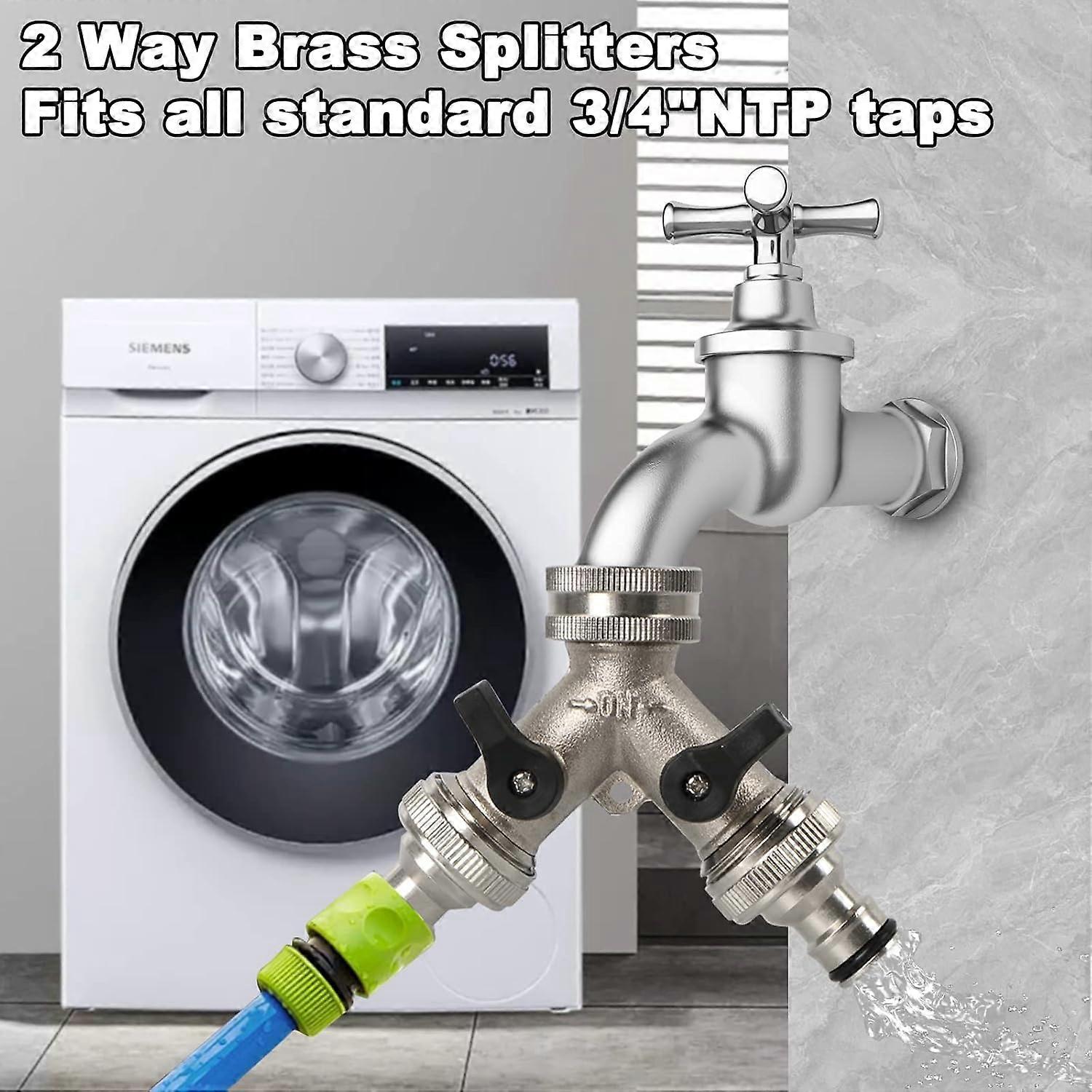 2-Way Y-Distributor, Double Washing Machine Faucet, 3/4" Brass Garden ...