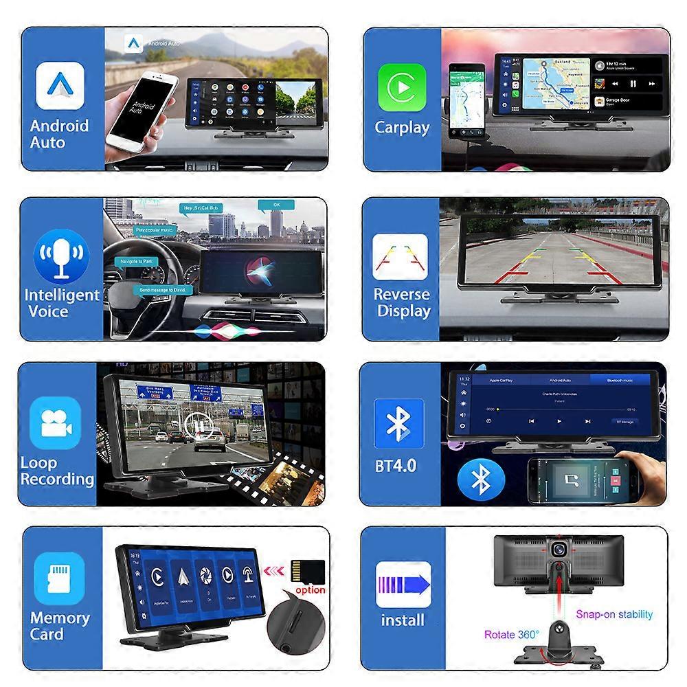 Podofo Car Mirror Video Recording Carplay & Android Auto Wireless ...