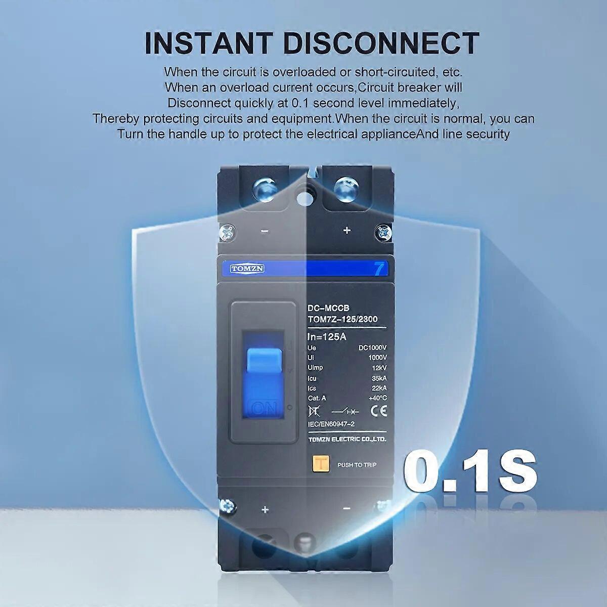 TOMZN 2P DC 1000V DC Solar Molded Case Circuit Breaker MCCB Overload Protection Switch Protector ...